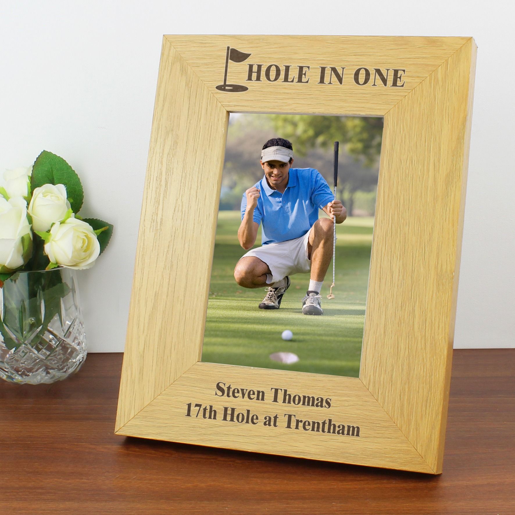 Personalised Oak Finish 6x4 Golf Photo Frame - Bubblelush Divine Gifts